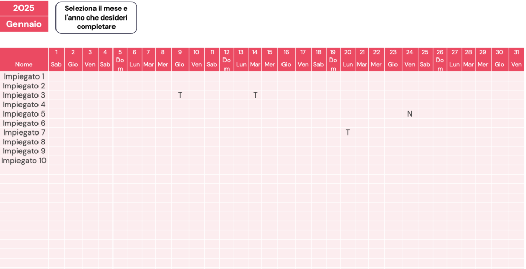 Foglio Excel turni lavoro mensile: modello gratis scaricabile