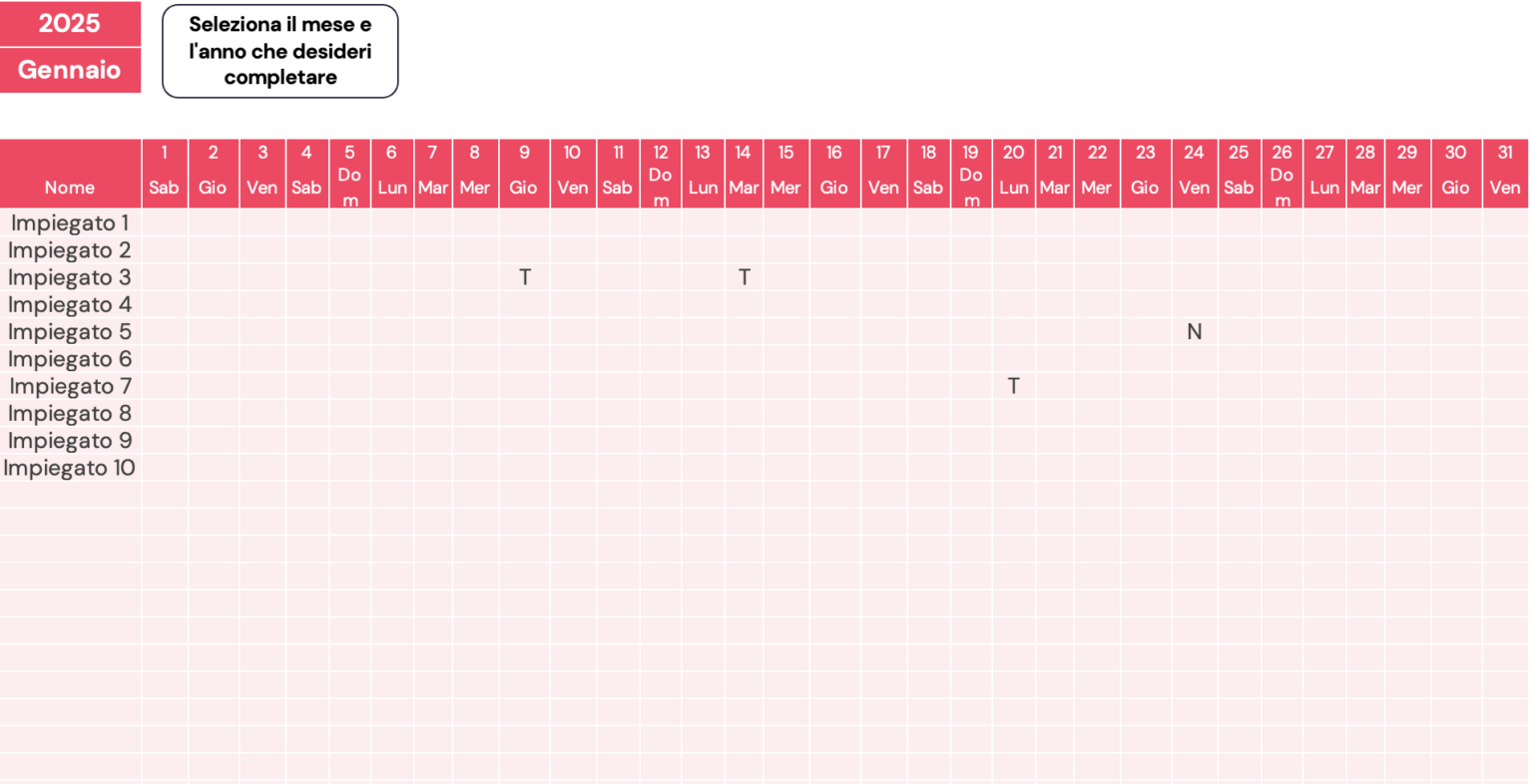 Foglio Excel turni lavoro mensile: modello gratis scaricabile